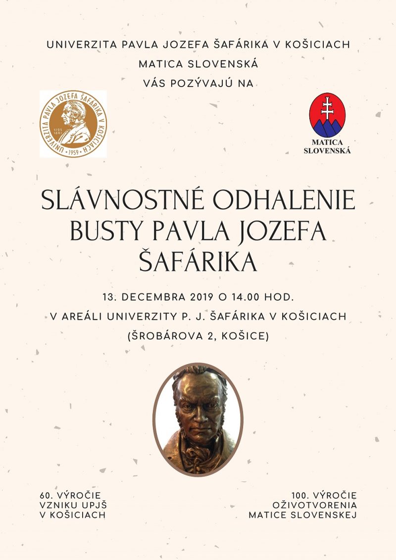 Historicky prvú bustu Pavla Jozefa Šafárika odhalili na Univerzite P. J ...